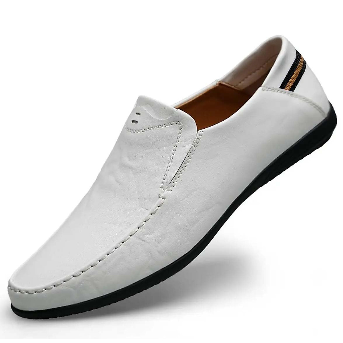 LUODENGLANG Loafer Premium Genuine Leather Men's Casual Shoes Slip On Mens Driving Penny Loafers for Men Lightweight Breathable White 9.5 M43