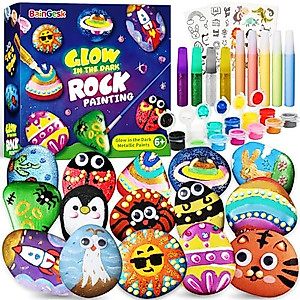 BainGesk Glow in The Dark Rock Painting Kit for Kids, Painting Rock Crafts Set, Arts and Crafts Gifts for ages 6-8, Creative Activities Art Toys for 6, 7, 8, 9, 10, 11, 12 Year Old Kids