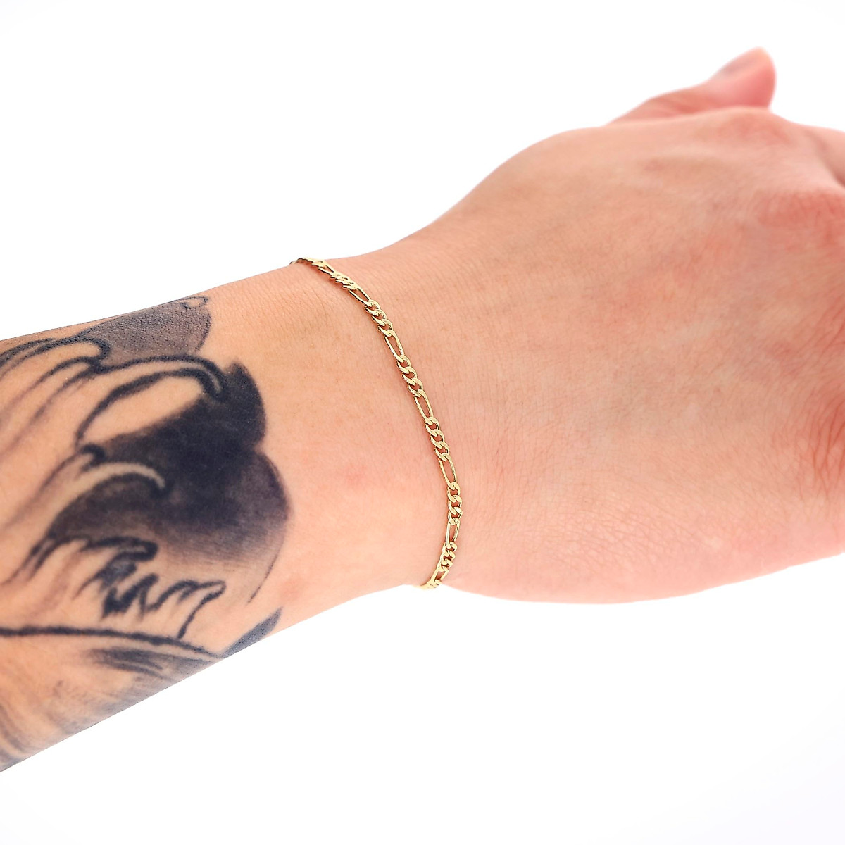 Nuragold 10k Yellow Gold 2.5mm Figaro Chain Link Bracelet or Anklet, Mens Womens Jewelry 7" 7.5" 8" 8.5" 9"