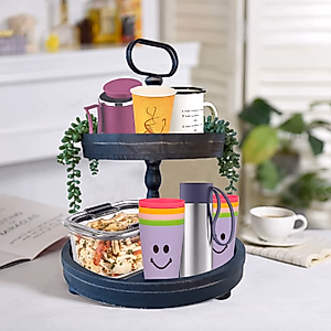 DECORIO Beautiful Tiered Tray Black Slighly Distressed, Two Tiered Wood Decorative Tray - Tiered Tray Stand - Two Tier Tray Tiered Tray Decor - 2 Tier Tray Tiered Serving Tray - Spring Decor 17"