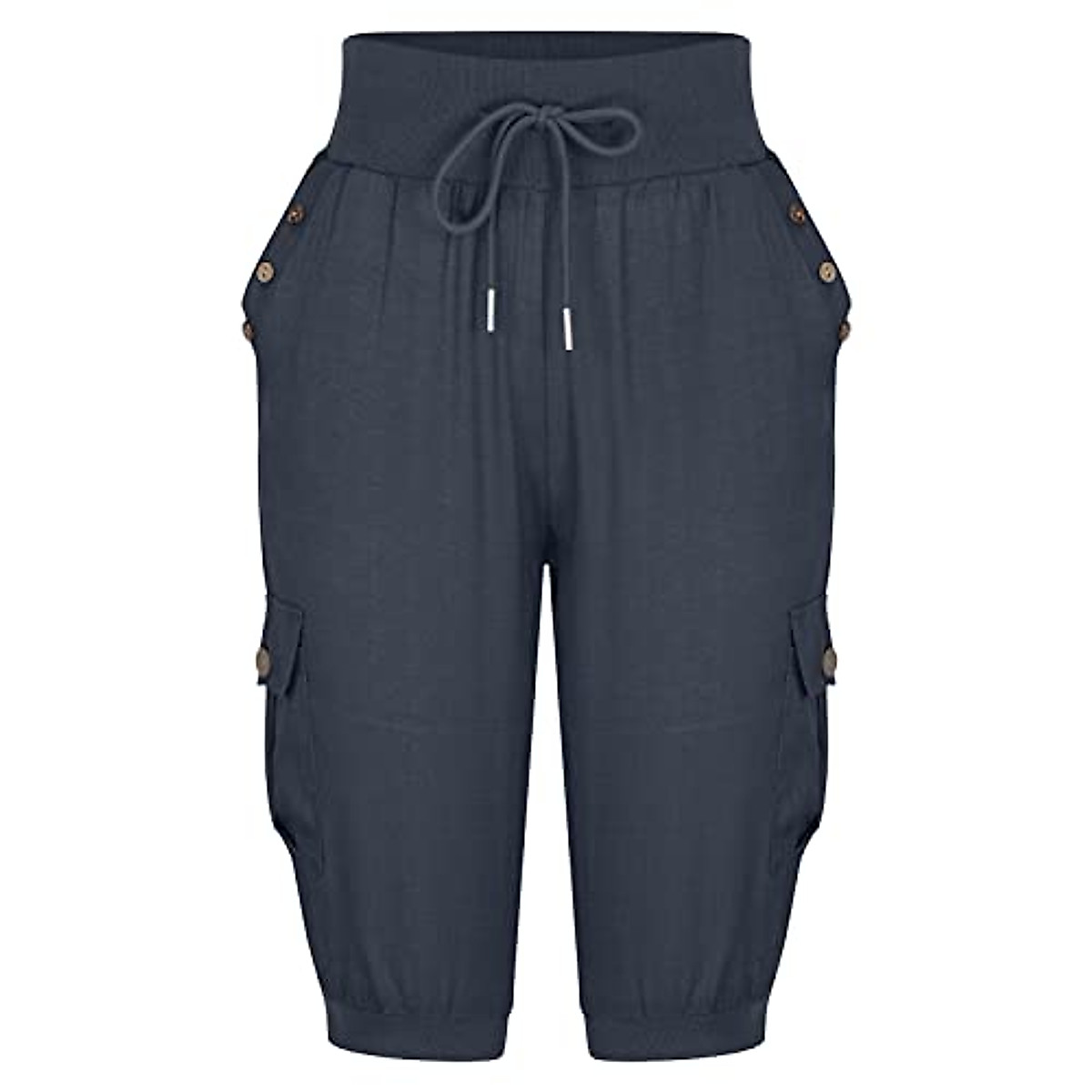 SMIDOW Linen Pants Women Capri Pants for Women Dressy Casual Drawstring Elastic High Waist Cotton Linen Trousers Active Running Sweatpants