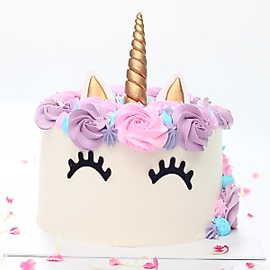 Yashell Topper, Reusable Gold Horn,Ears and Eyelashes Cake Value Set for Unicorn Party Decoration for Baby Shower，Weddin