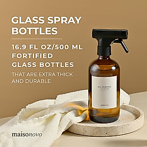 MAISONOVO Glass Spray Bottle - 16.9 fl oz Amber x 2 with 16 Labels