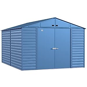 Arrow Shed Select 10' x 14' Outdoor Lockable Steel Storage Shed Building, Blue Grey