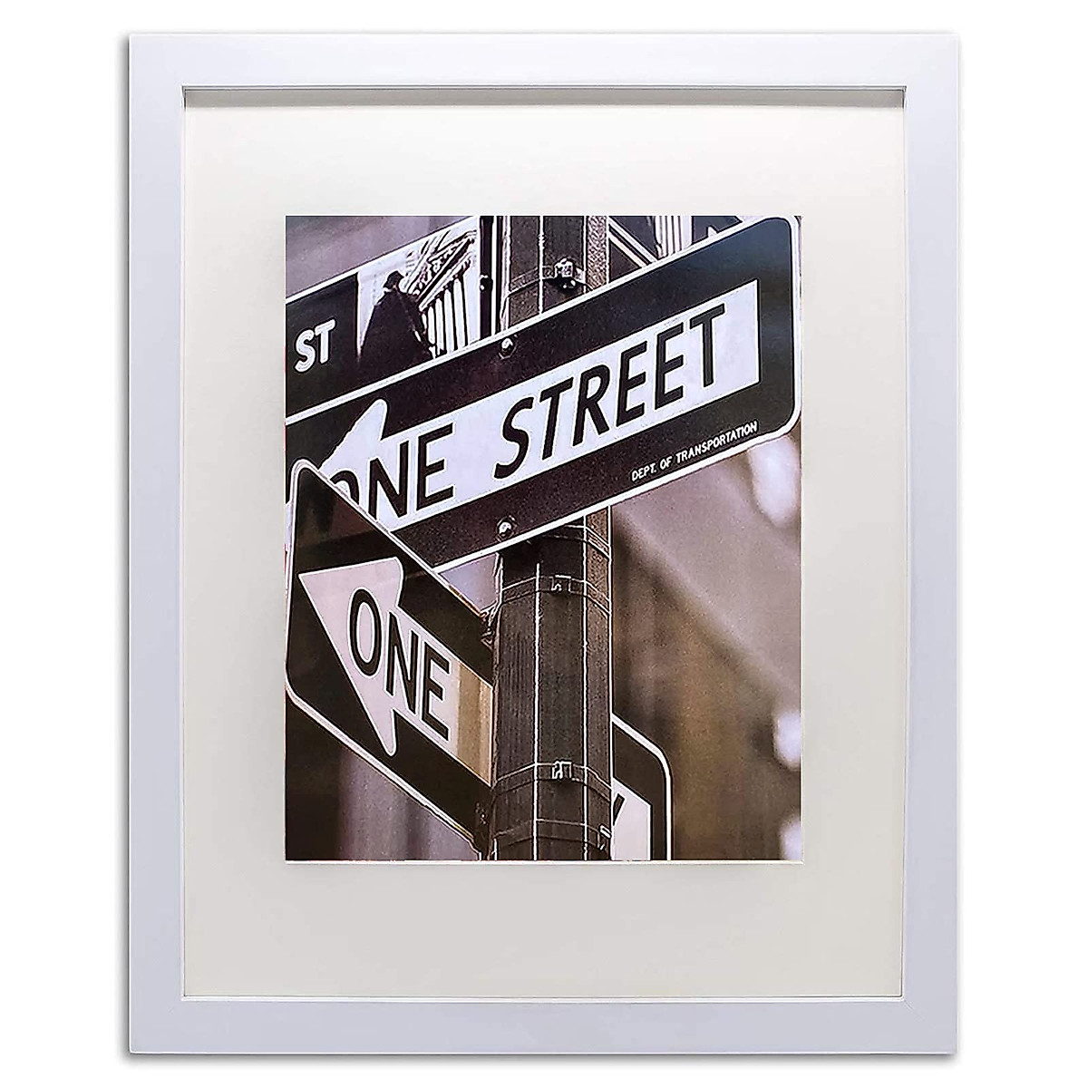 The Display Guys 16x20 White Picture Frame - Solid Pine Wood, Tempered Glass, matted for 11x14 Photo + Collage Mat Board for 4-5x7 Photo