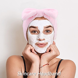 VELSCRUN 6 Pack Hairband, Pink Microfiber Spa Headband, Makeup Headband, Face Wash Bow Tie Headband, Skincare Headbands for Women Girls Hair Accessories Gifts