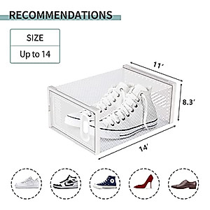 Hrrsaki 8 Pack X-Large Shoe Storage Boxes, Shoe Boxes Clear Plastic Stackable, Shoe Organizer Boxes with Front Opening Lids, Ventilation and Dust-proof, Shoe Container Boxes for Closet, Bedroom, Bathroom, Fit for Women/Men Size 14(14” x 11” x 8.3”) (white