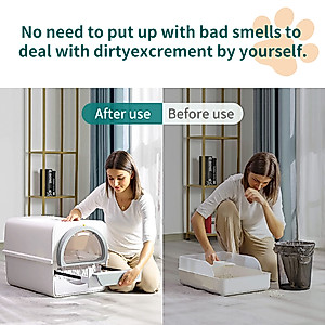 VARLNALY 4.0 Large Semi -Automatic-Cleaning Cat Litter Box, Pull-Out Non-Electric Fully Enclosed Litter Box, Prevents Urine Leakage, Isolates Odor, with Replacement Trash Box 24PCS, White