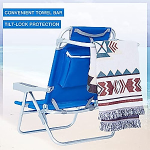 MOON LENCE Folding Beach Chair with 5 Positions High Recliner Chair Lightweight Portable Backpack Chair with Towel bar for Camp,Outdoor,Travel