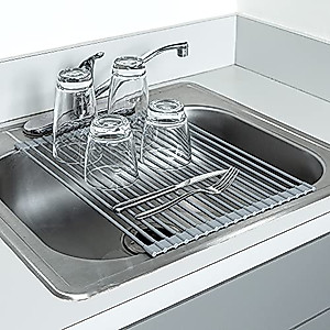 Goodful Roll Away Multipurpose Dish Drying Rack, Cooling Mat, Trivet, Easy Storage, Dishwasher Safe, Medium, Gray