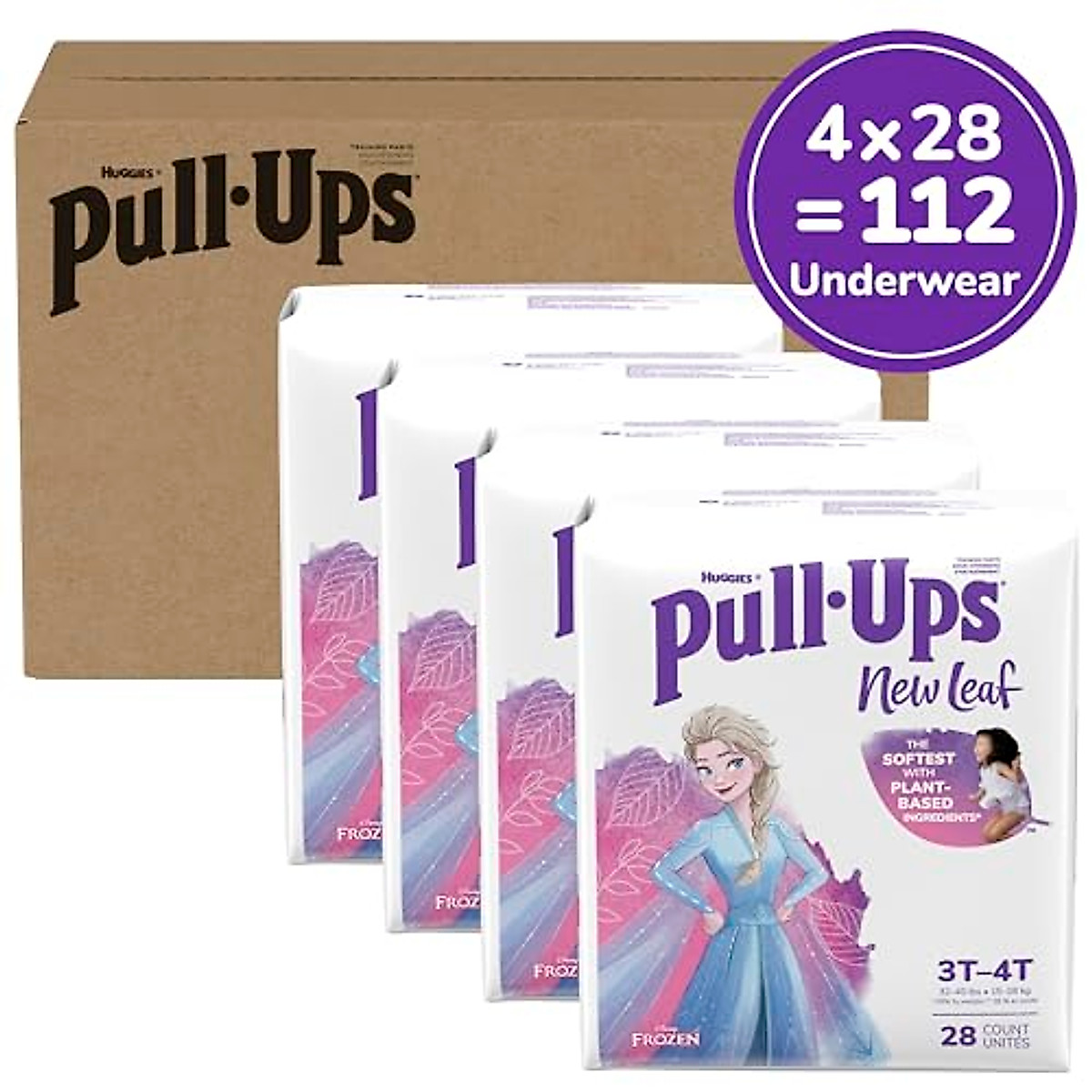 Pull-Ups New Leaf Girls' Disney Frozen Potty Training Pants, 3T-4T (32-40 lbs), 112 Ct (4 packs of 28), Packaging May Vary