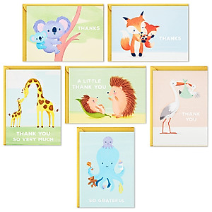 Hallmark Baby Shower Thank You Cards Assortment, Baby Animals (48 Cards and Envelopes—Stork, Giraffes, Koalas, Octopus, Fox, Hedgehogs)