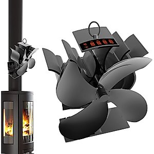 VAZILLIO Heat Powered Stove Fan Built-in Temperature Indicator 4-Blade Fireplace Fans 2 in 1 Placement Design 50℃-400℃ Fast Running Wood Stove Fan More Efficient and Silent Heat Powered Stove Fan