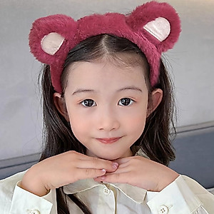 Thinslimer 4 Pack Cute Bear Ears Headband for Women Fluffy Bear Ears Plush Hair Hoop Facial Washing Make Up Headband Hair Accessories for Women and Girls (2 Colors)