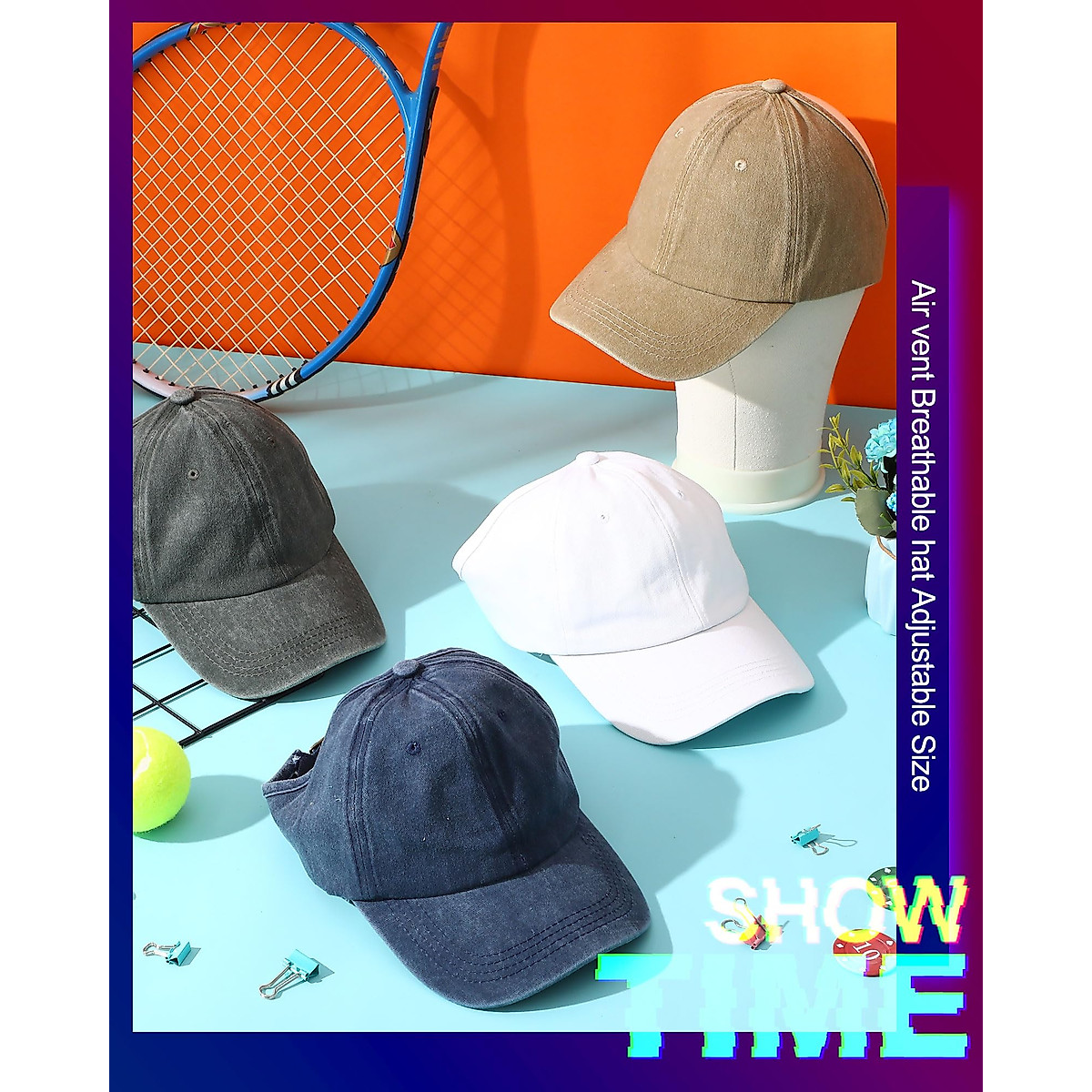 Jiuguva 4 Pack Backless Ponytail Caps Baseball Caps High Messy Bun Baseball Hats for Women Adjustable(White, Army Green, Khaki, Navy Blue)