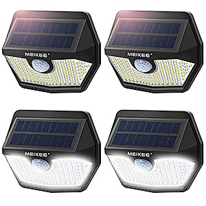 MEIKEE Low Voltage Landscape Lights 150LEDS ‎Solar Motion Sensor Lights,IP66 Waterproof with Wide Angle Outdoor Protable Work Light with Connectors for Garden Path Yard(4pack)