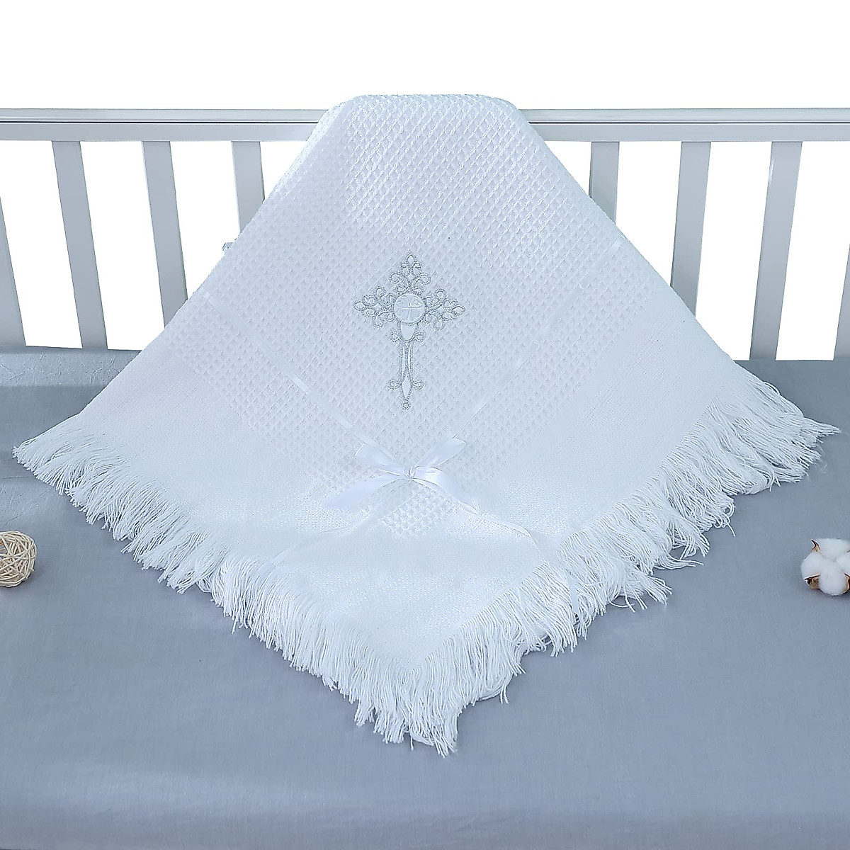 Booulfi Baby Blanket Baby Swaddle Blanket Infant Receiving Blanket Knitted Baby Summer Autumn Blanket Baby Boy Girl Gift with Embroidered Cross