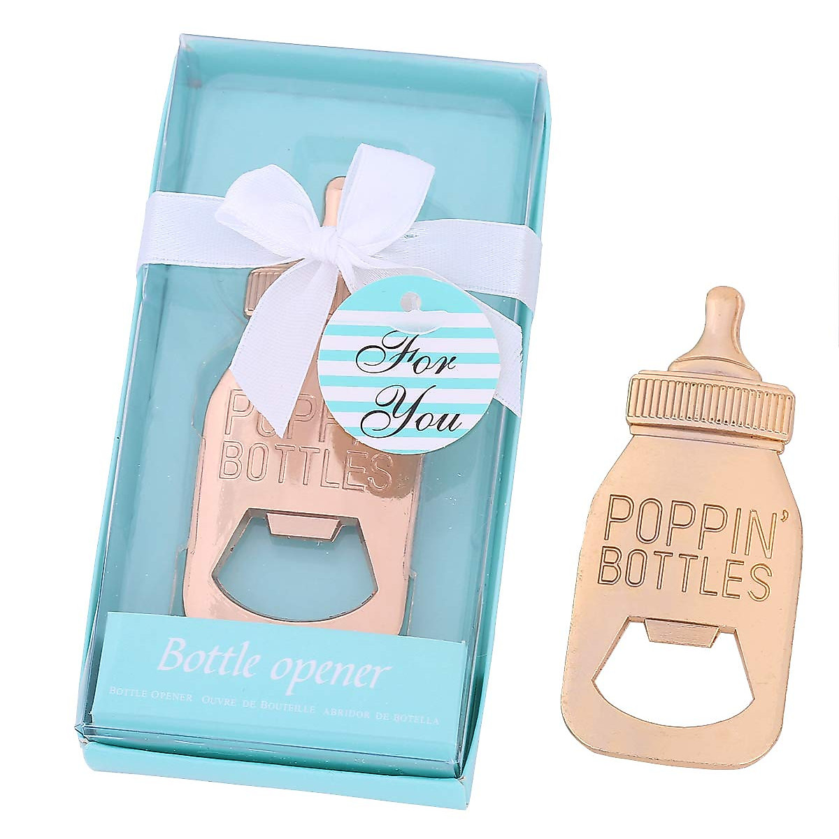 Pack of 36 Baby Shower Favors for Guest Supplies Poppin Bottle Bottle Opener Baby Shower Favor for Boy Baby Shower Souvenirs Decorations by WeddParty (Blue, 36)