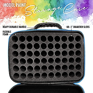 Pixiss Model Paint Storage Case Acrylic Paint Organizer Holder Tray Works with Round Top Hobby Paint Brands, Paint Rack or Paint Holder 60 Slots with 6 Fine Detail Miniatures Paint Brushes