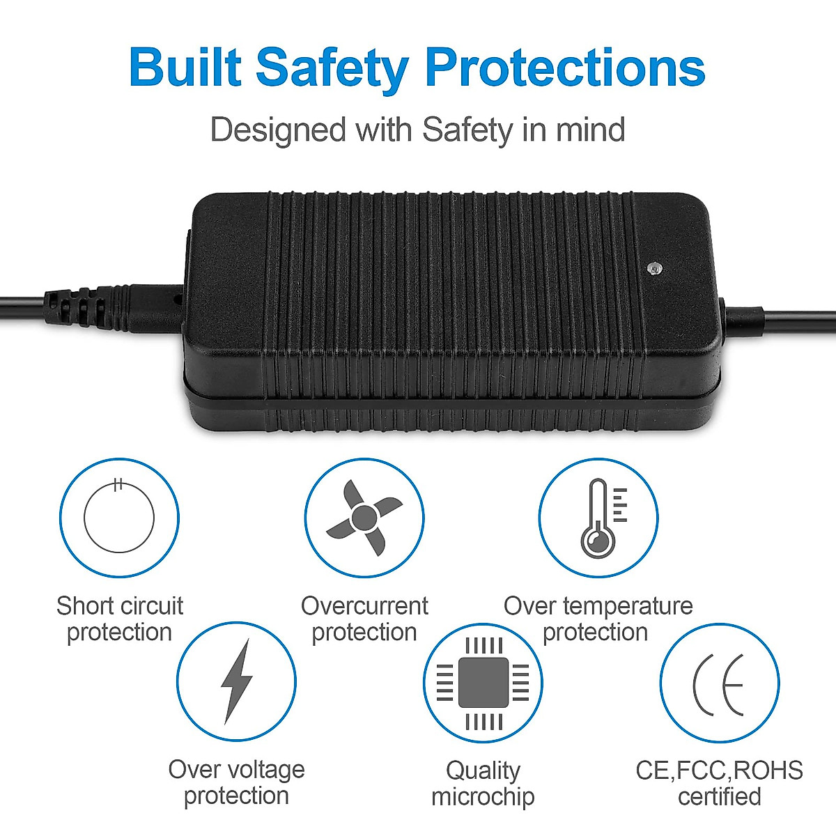 42V 2A Charger Power Adapter DC 1-Prong Connector with 3 Prong 8mm Converter for 36V Li-ion Battery Charger Compatible with Gotrax APEX Cityscape Ebike