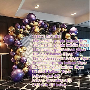 Metallic Purple Balloon Arch Garland Kit-Metallic Gold Balloon Black Balloon 123Pcs for Graduation,Birthday,Easter,Baby Shower,Christmas,Fiesta Party Decoration.