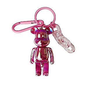 Teddy Bear Acrylic Metal Keychain with free Mirror, for Women Girl, Funny Cool Colorful, for Car Keys Bags Ornaments Gifts (Pink)