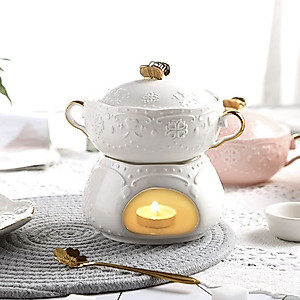 Hemoton Coffee Cups Ceramic ceramic stew pot with tray lid and porcelain soup bowl steam bowl soup bowl steaming cup food bowl for kitchen egg custard medicinal birds white Decaf Coffee