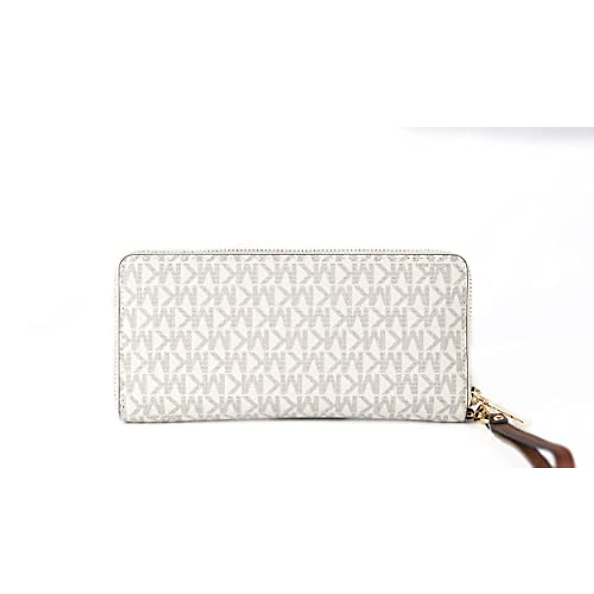 Michael Kors Jet Set Travel Continental Zip Around Leather Wallet Wristlet (Vanilla/Dark Acorn)