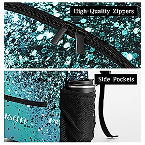 Liveweike Aqua Blue Ocean Glitter Personalized Kids Backpack with Name Teen Girl Boy Primary School Travel Bag
