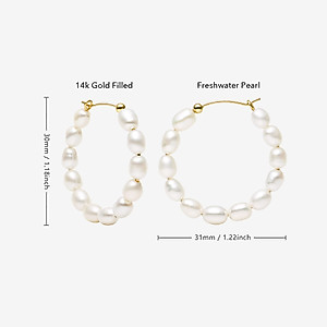 Pearl Hoop Earrings for Women 14K Gold Filled White Small Freshwater Cultured Real Pearl Hoop Earrings COMOTO Jewelry