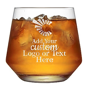 Custom 13oz Whisky Rocks Glass with Your Custom Logo Design or Personalized Text - Permanent Laser Engraving - Wedding Favors, Corporate Gifts, Birthdays, Parties or Events