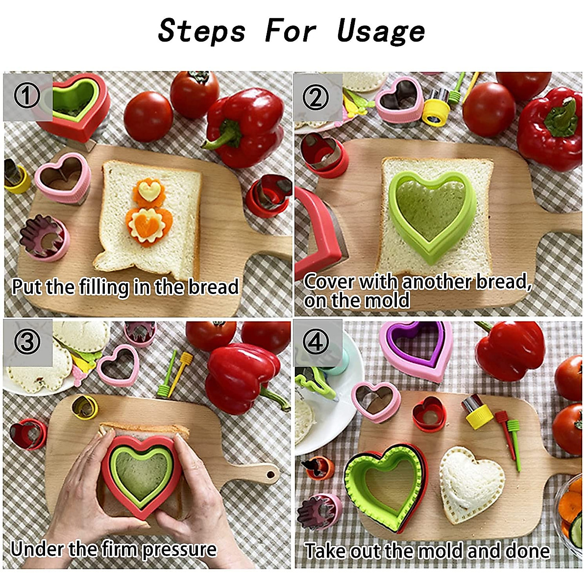 Sandwich Cutter and Sealer for Kid Set - DIY Uncrustables Decruster Sandwich Maker 8 Pcs – Fruit Vegetable Cookie Cutter Shape for Lunch Box and Bento Box (Heart, Star, Mouse, Dinosaur)
