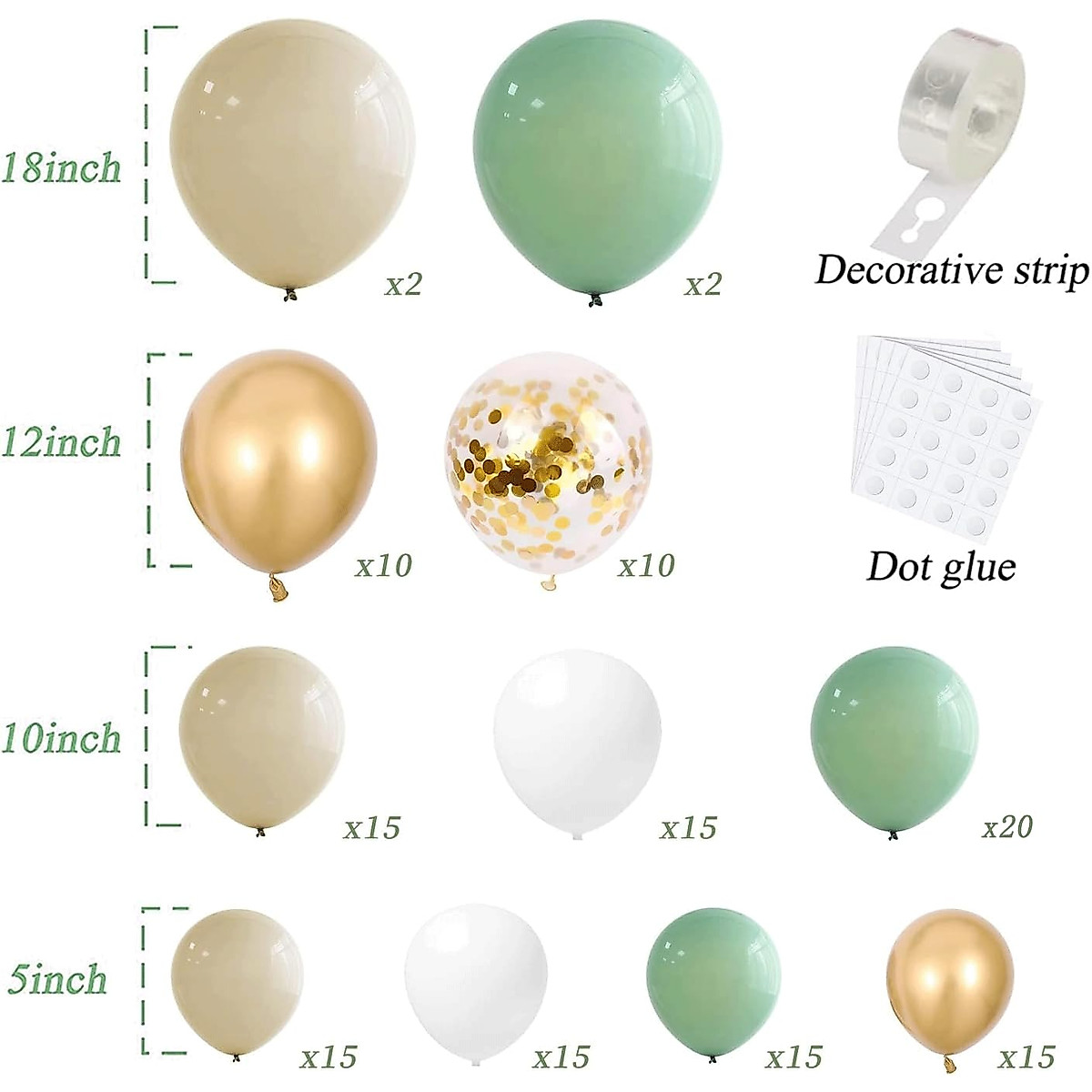 Sage Balloon Garland Arch Kit,134 pcs Sage Green Sand White Metallic Gold Matte White Confetti Latex Balloons for Baby Shower Bridal Shower Bachelor Party Wedding Birthday Party Decorations…