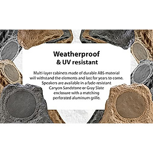 SOUND PRO SPS-2000-SL Dual Bluetooth Active Rock Speaker Pair for Outdoor, Patio, Garden, Pool Area, Gray Slate