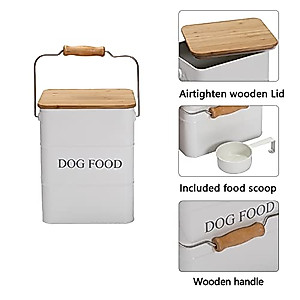 Brabtod Dog Food storage container Dog Treats Jar, Metal food treats tin for Dog, pet snacks Canisters with wooden lid/handle/sevice scoop,hold 5-6 lbs