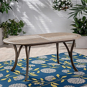 Christopher Knight Home 305157 Baia Outdoor Acacia Wood 70" Oval Dining Table, Gray Finish