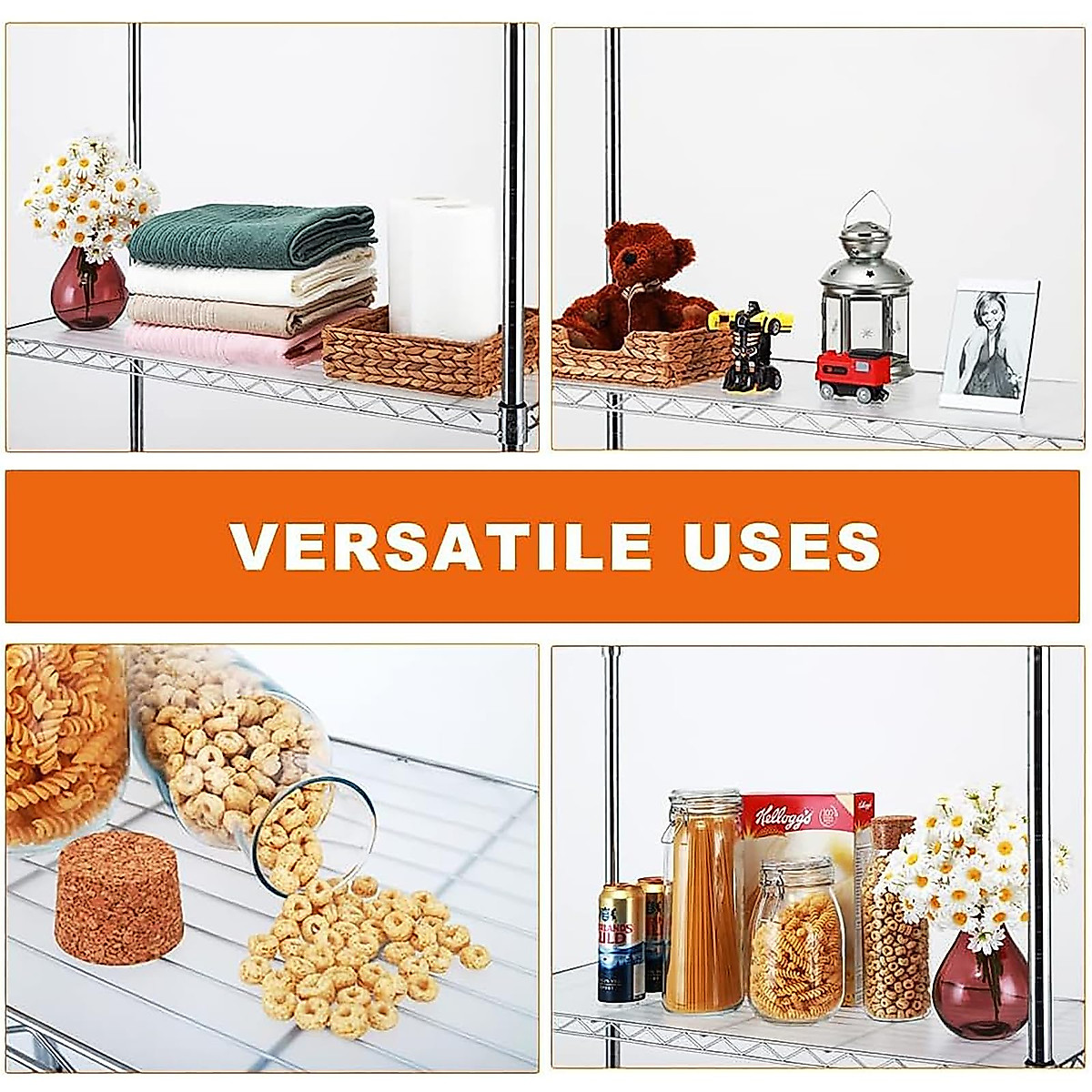 Catalina Creations EFINE 3-Shelf Shelving Unit Unit with 3-Shelf Liners,Adjustable Storage Shelves,Heavy Duty Organizer Wire Shelving Rack for Pantry Closet Kitchen Basement