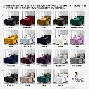 Tribeca Living VENICEDUVET Venice Velvet Oversized Solid Duvet Set, 3pieces, Queen, Burgundy