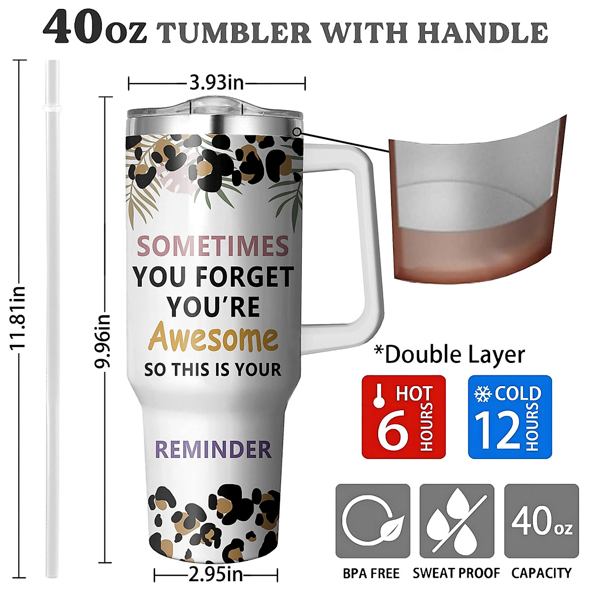 Ksoemar 40 Oz Auntie Cup with Handle and Straw, Double Wall Stainless Steel Auntie Mugs, Insulated Aunt Coffee Travel Mug, Aunt Cup Gifts Ideas for Birthday, Mothers Day, Christmas