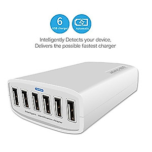 USB Charger 60 Watt 12A 6-Port PowerPort 6 Multi USB Wall Charging Station Multi-Port USB Charger Hub for Apple iPhone/iPad Air/Samsung/Galaxy/Note/LG/HTC/Tablets and More USB Device