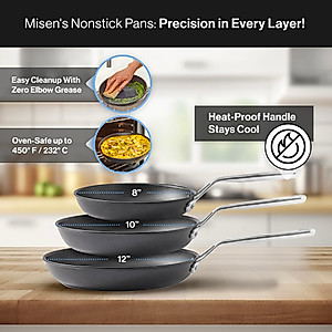Misen Nonstick Frying Pan - Non Stick Fry Pans for Cooking Eggs, Omelettes and More - 10 Inch Cooking Surface Nonstick Skillet