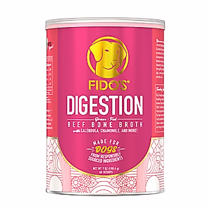 Fido's Digestion Bone Broth for Dogs - Grass-Fed Beef Bone Broth Powder & Organic Herbs - Supports Digestion & Gut Health - Dog Food Topper for Dry Food - 60 Scoops