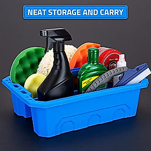 CANOPUS Storage Tray Tote with Functional Holes 2 PCs Plastic Cleaning Caddy with Handle, Portable Cleaners Caddy, Undersink Storage for Kitchen, Shoe Cleaning Box, Cleaning Products Organizer, Blue