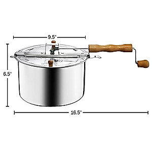 Great Northern Popcorn Stovetop Popcorn Maker With Wooden Handles, Silver, 5qt (529019ECS)