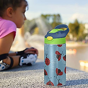 ALAZA Blue Ladybug Kids Water Bottles with Lids Straw Insulated Stainless Steel Water Bottles Double Walled Leakproof Tumbler Travel Cup for Girls Boys Toddlers 12 oz,Green