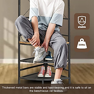 Lamerge Conner Coat Rack with Storage, Multifunctional Entryway Shelf Organizer with 12 Hooks & 4-tier Shelves, 72" Industrial Hall Tree Freestanding Clothes Rack for Living Room Bedroom, Brown