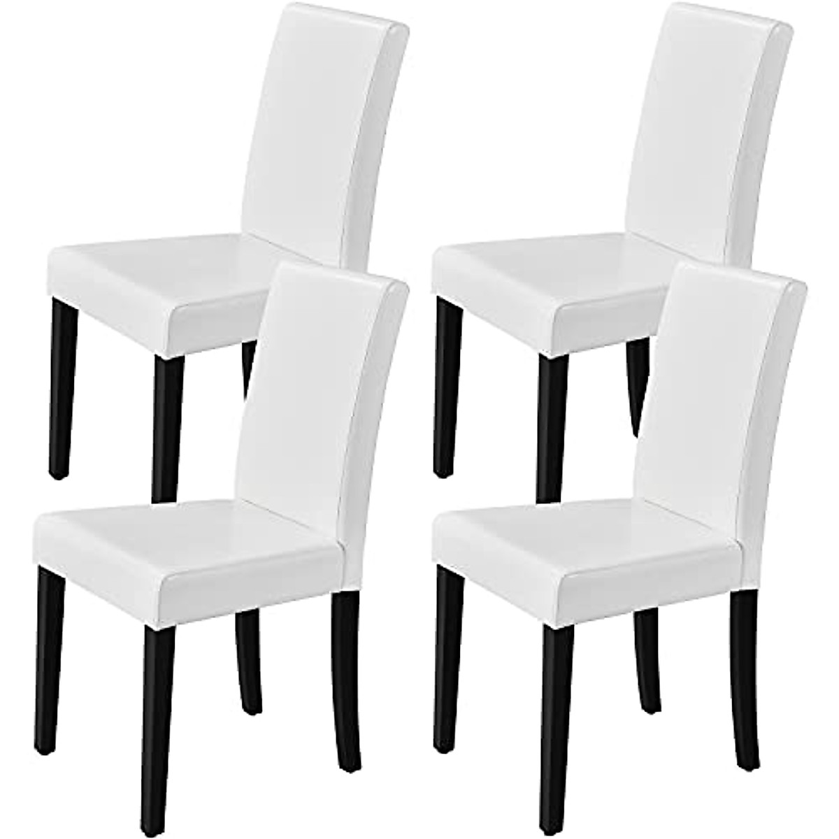 Yaheetech 4pcs Dining Chairs High Back Leather Seat Chair with Wood Legs and Waterproof Surface for Home Kitchen and Restaurant, White