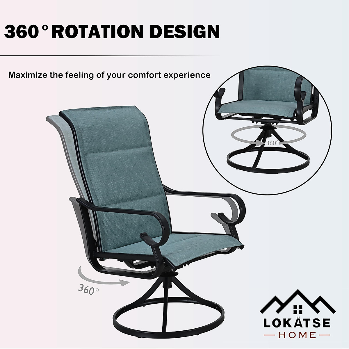 LOKATSE HOME High Back Textilene Outdoor Swivel Chair Set of 2 360° Rotating Mesh Rocker, for Backyard, Patio, Lawn, Garden, Teal