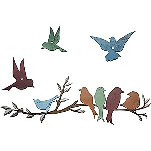 Ferraycle Metal Bird Wall Art Birds on The Branch Wall Decor Leaves with Birds Metal Sculpture Bird Silhouette Metal Ornament Branch Wall Hanging Sign for Balcony Garden Decor (Cute Colors)