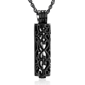 shajwo Cylinder Urn Necklace for Ashes for Women Men Cremation Jewelry Keepsake Memorial Human Pet Ashes Pendant,Black+Silver